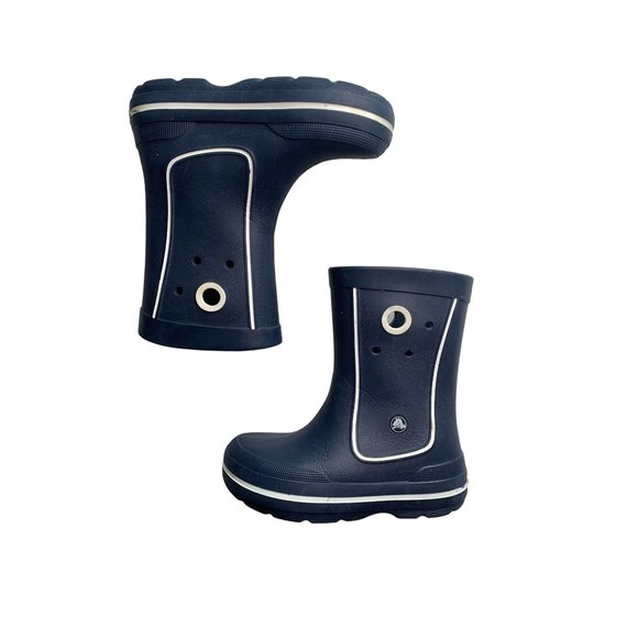 CROCS | Shoes | Crocs J3 Navy Blue White Shorty Jaunt Rain Boots Kids ...